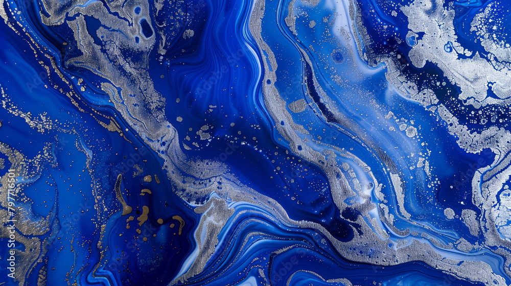 Royal Blue and Silver Alcohol Ink Swirls with a Marble-Like Luxurious ...