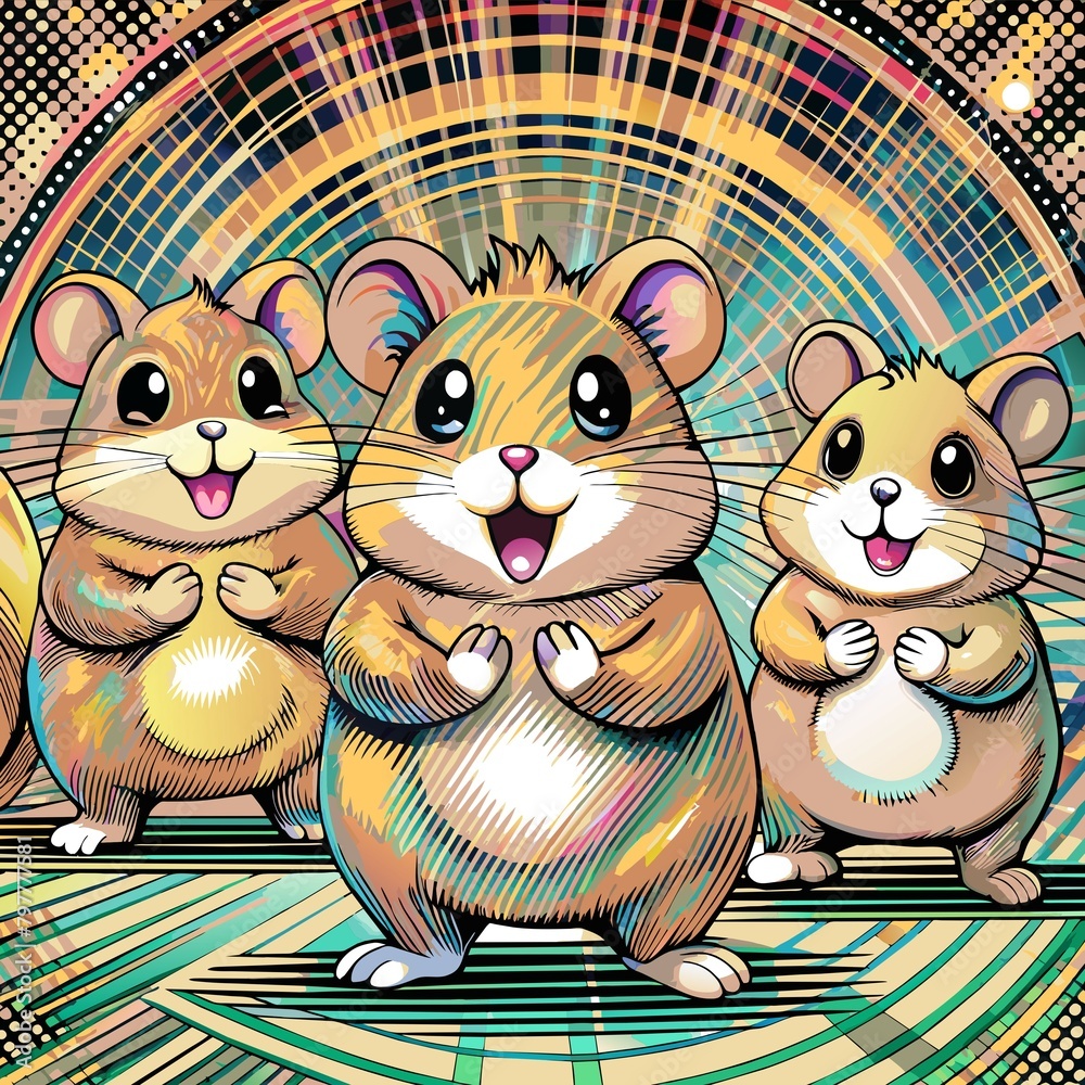 Cute cartoon hamster characters with different poses. Set of hamsters ...