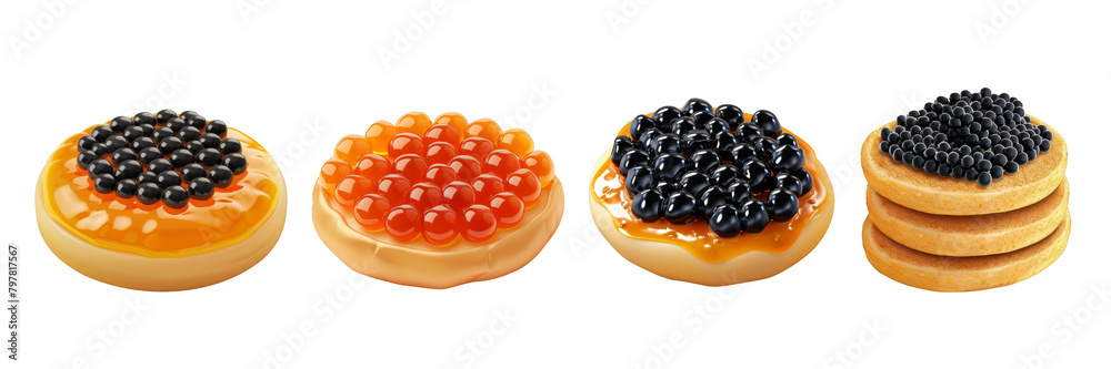 PNG caviar blini 3d icons and objects collection, in cartoon style ...