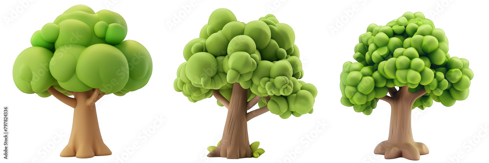 PNG oak tree 3d icons and objects collection, in cartoon style minimal ...