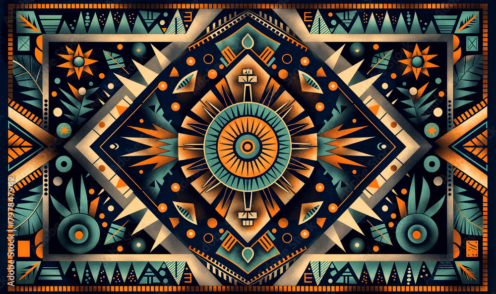 geometric pattern mayan inspired wallpaper with dark colors and golden ...