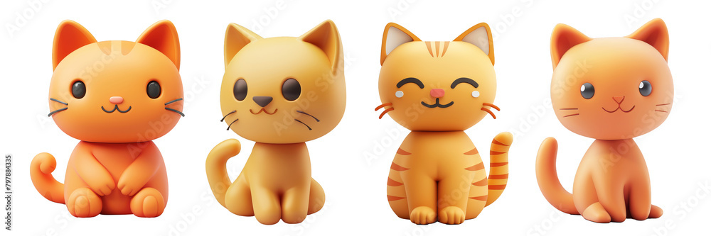 PNG cat 3d icons and objects collection, in cartoon style minimal on ...