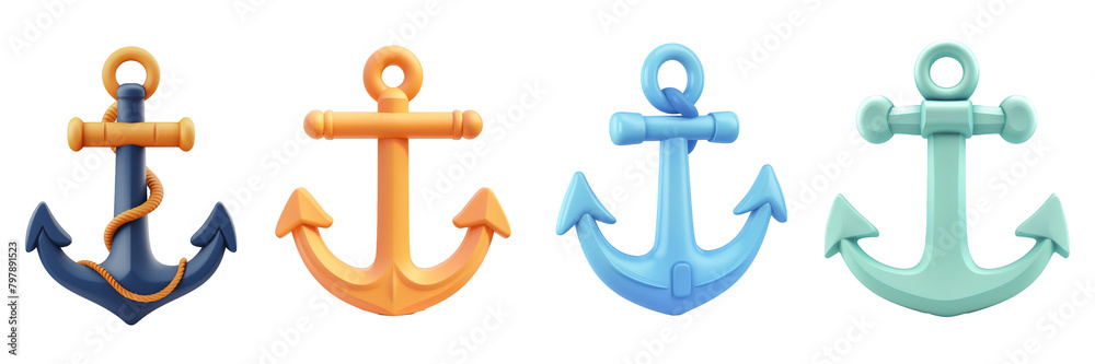 PNG anchor 3d icons and objects collection, in cartoon style minimal on ...