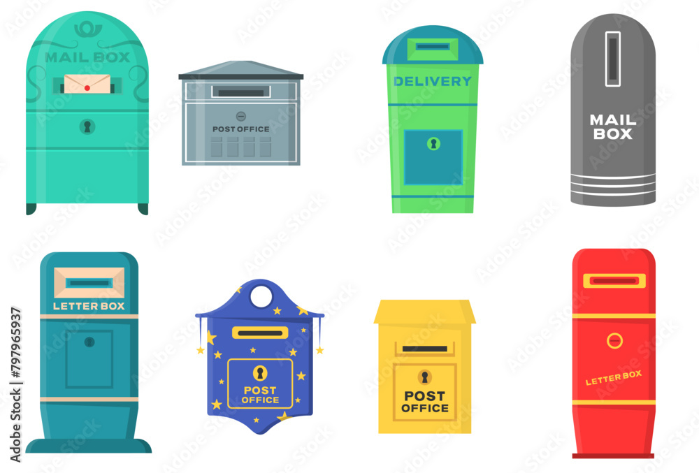 PNG, Vector set of mailboxes, letter boxes, pedestals for sending and ...