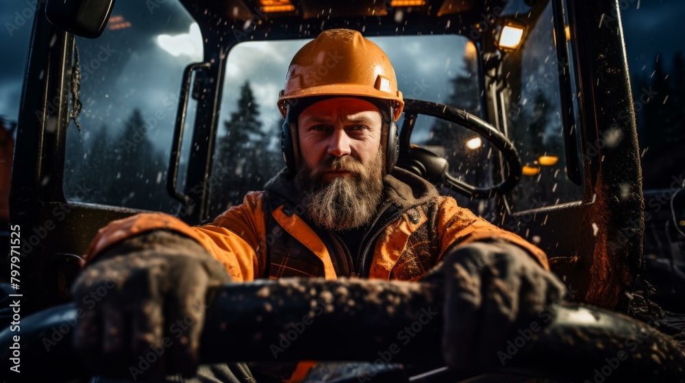 b'Portrait of a male construction worker wearing a hard hat and safety ...