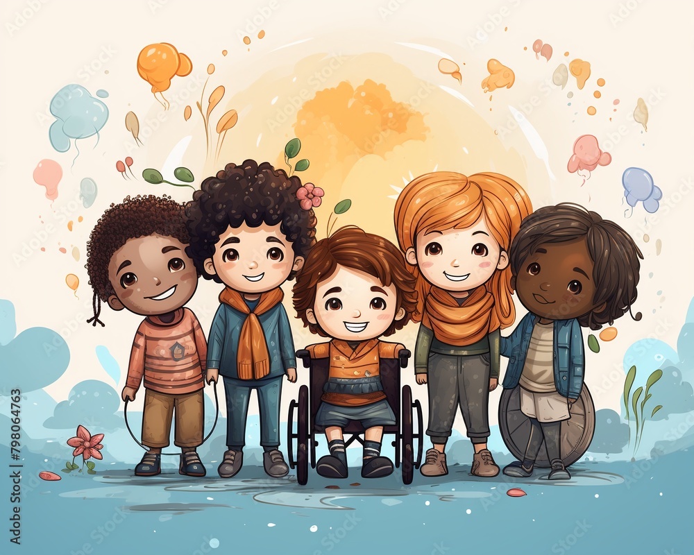 Children from around the world, all abilities represented, cheerful ...