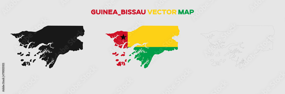 Guinea-Bissau Map Vector Pack. Map with Flag. Gray Map Silhouette. Gray ...