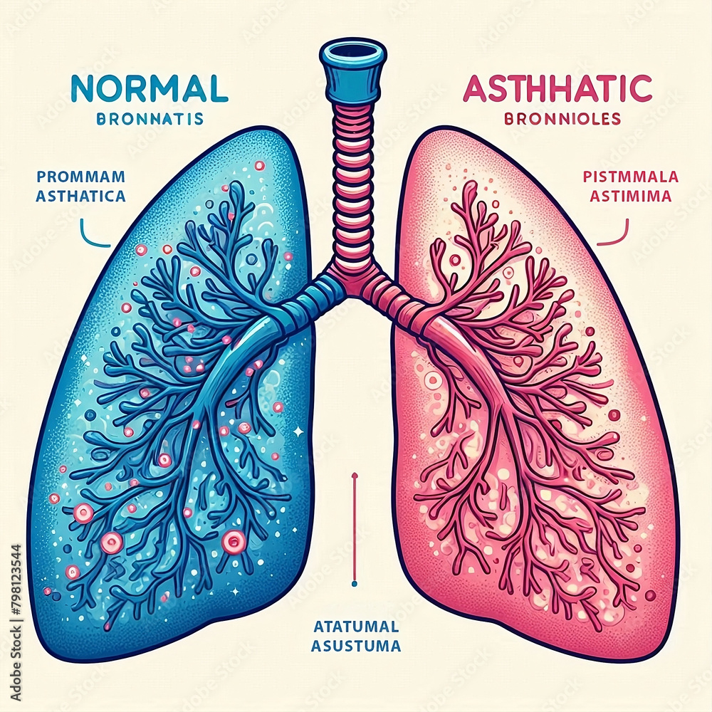 Normal vs asthmatic bronchioles, illustration. Lungs vector ...