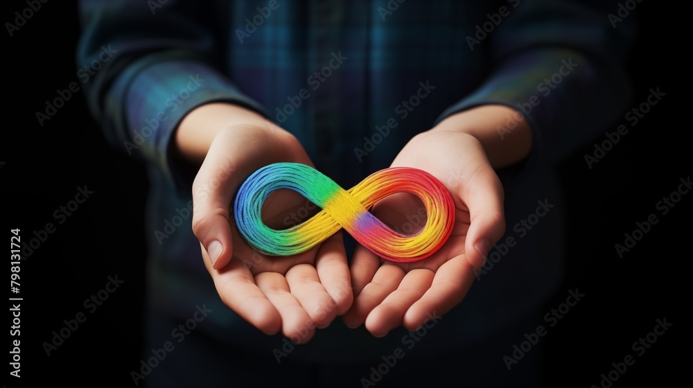 Kid hand holding autism infinity rainbow symbol sign. World autism ...