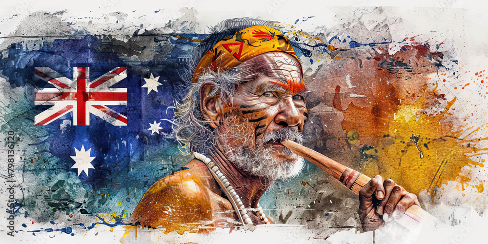 Ilustrace The Australian Flag with an Aboriginal Artist and a Lifesaver ...