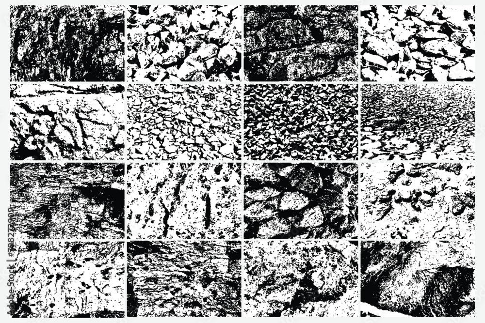 Set of vector overlay texture of stones and rocks. Grunge texture of ...