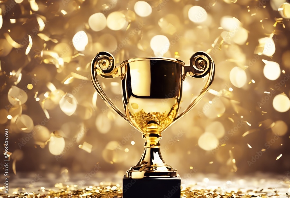 'confetti cup Golden background. bokeh trophy award prize succeed ...