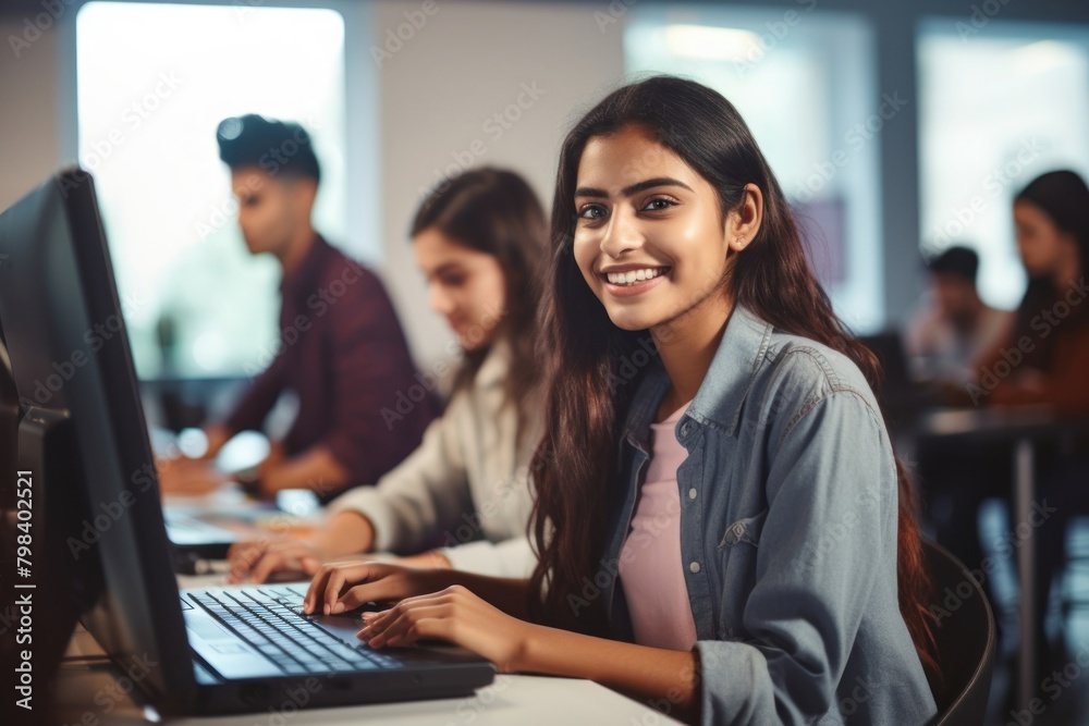 Computer studying portrait student. Stock Photo | Adobe Stock