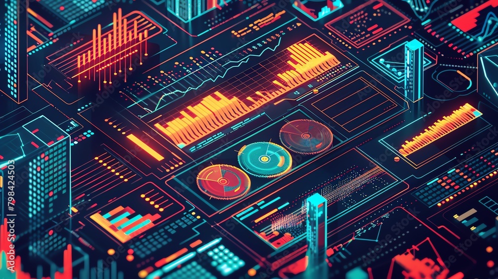 Illustrate a pixel art representation of data analysis with a tilted ...