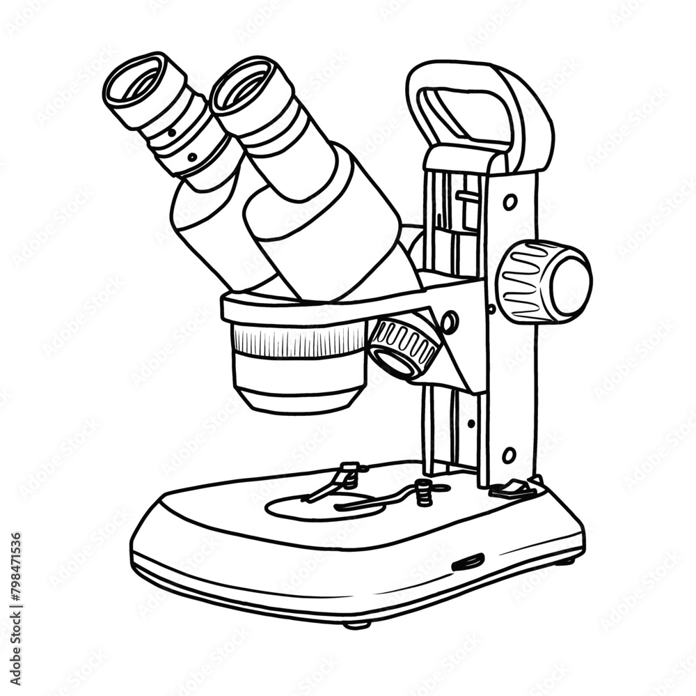 Vector illustration Stereo Microscope hand drawn sketch laboratory ...