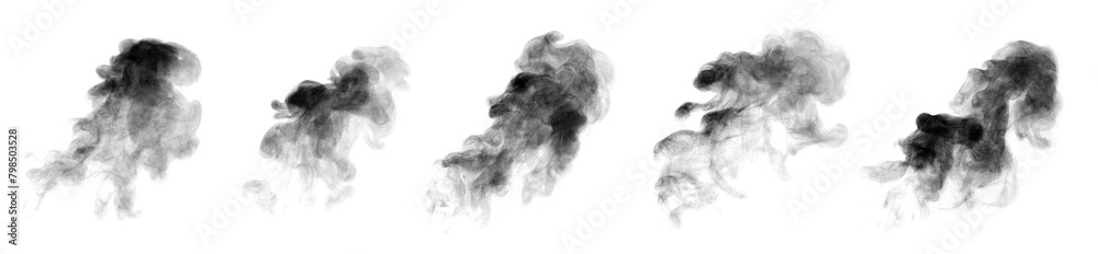 black smoke steam air pollution isolated on a black background. The ...