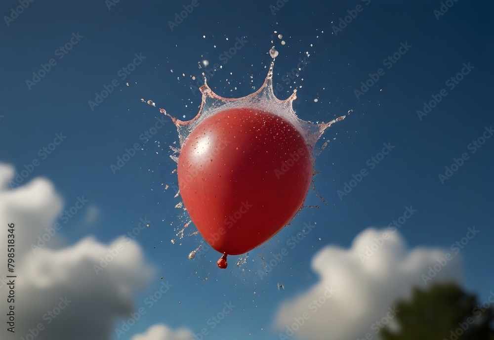 Explosion of a water balloon in mid-air, capturing the spray of water ...