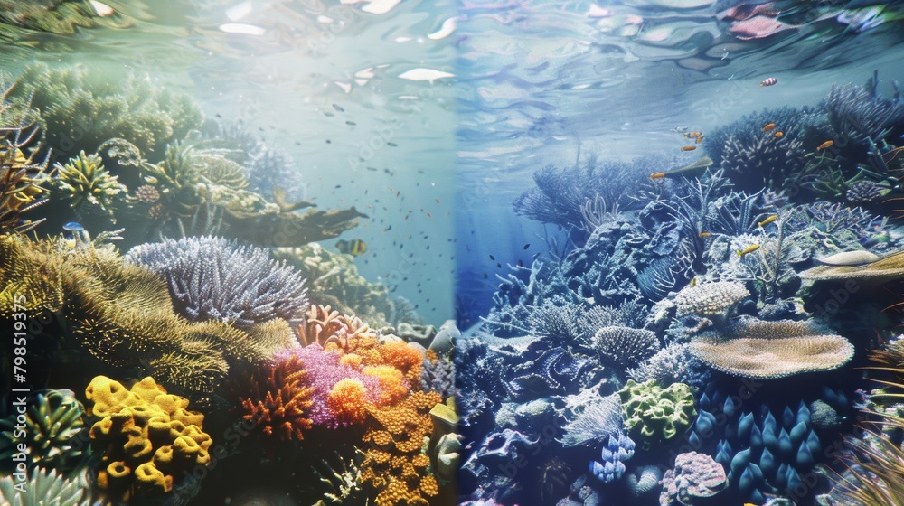 Ocean Acidification Timeline: Split Scene Showing Progression of Ocean ...