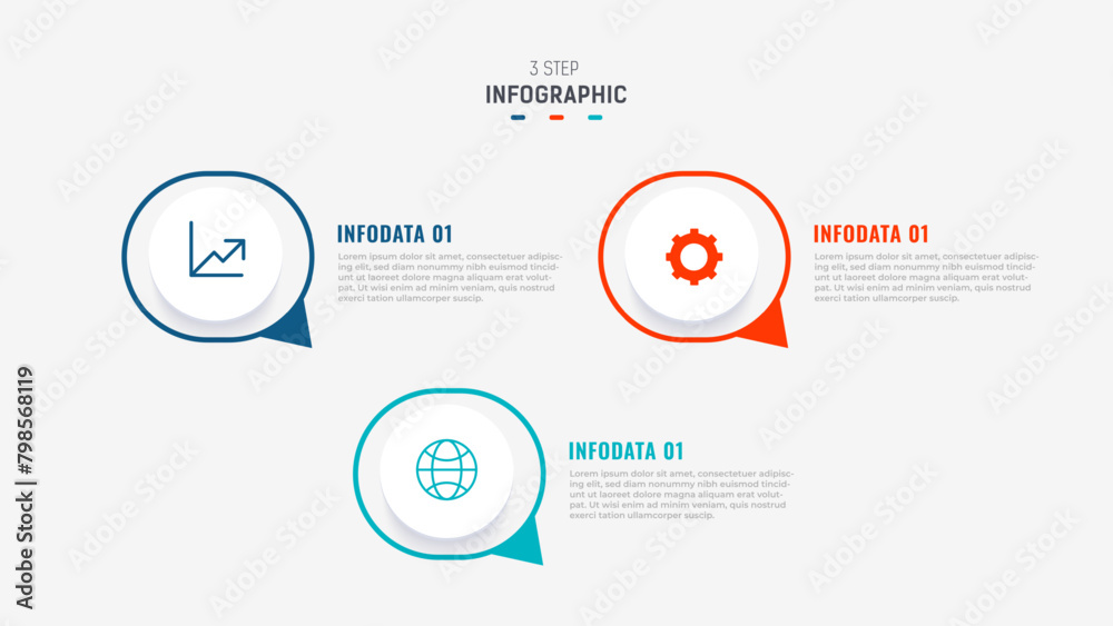 Three Step Infographic label design Vector template with line icons ...