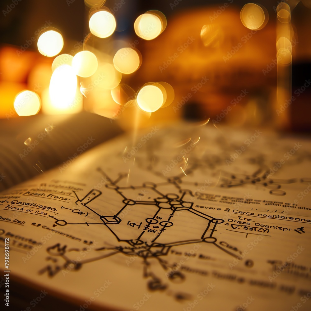 Macro photography of a textbook page displaying diagrams of chemical ...