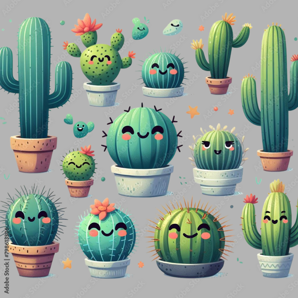 Cactus vector set collection graphic clipart design Flat vector illustration isolated on white ...