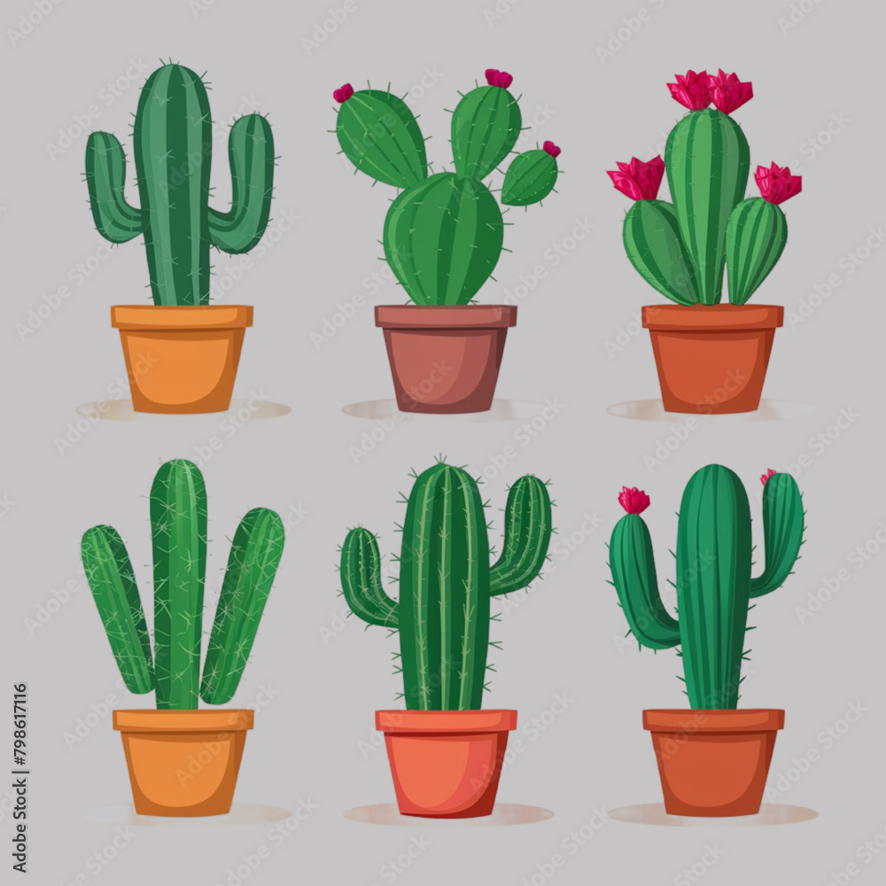 Cactus vector set collection graphic clipart design Flat vector illustration isolated on white ...