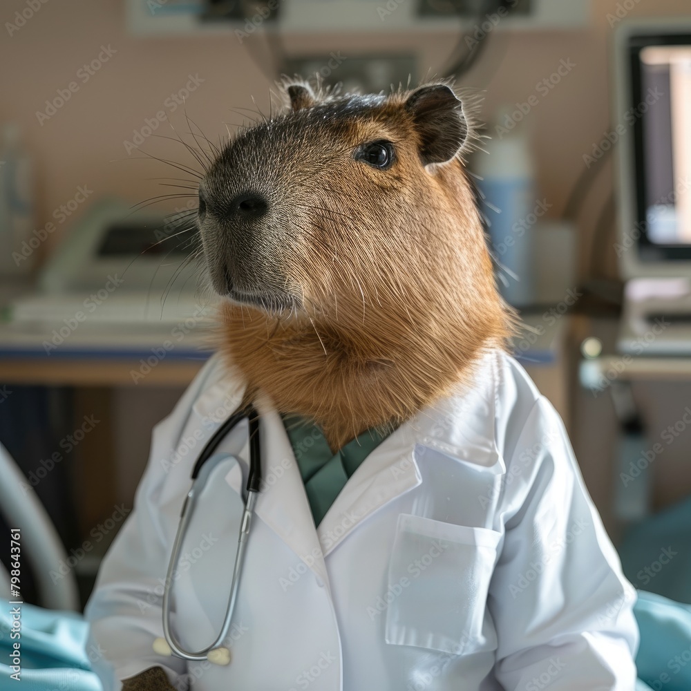 Capybara wearing a doctors coat in a hospital setting Stock ...