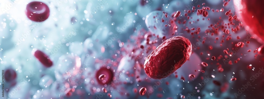 A detailed background featuring a human blood smear with red blood ...