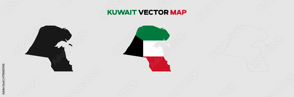 Vector de Stock Kuwait Map Vector Pack. Map with Flag. Gray Map ...