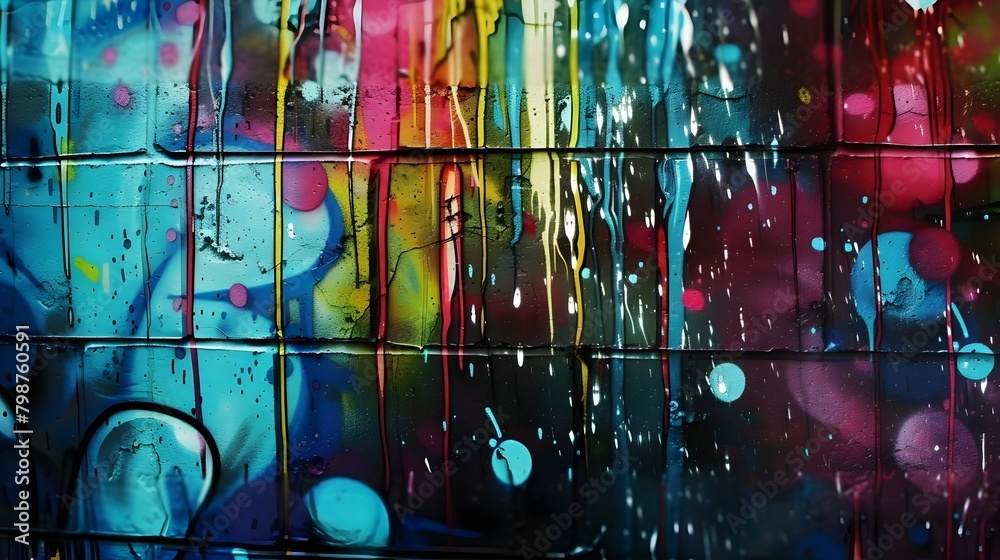 Graffiti Art Rain Background Design, Urban-Inspired with Dripping Rain ...