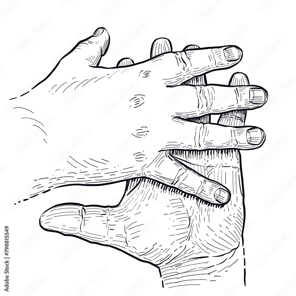 Close-up of open hand over other hand, two hand, hand language, black ...