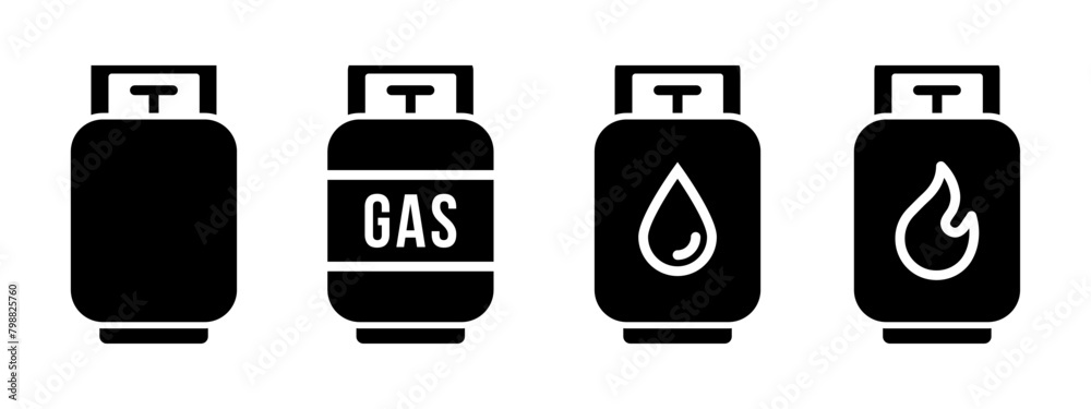 Gas tank icon set. Propane cylinder black symbol. Fuel canister ...