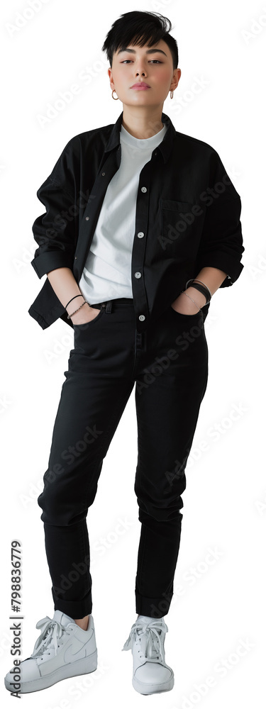 Young teenager girl with black undercut hairstyle . Clipart PNG image ...