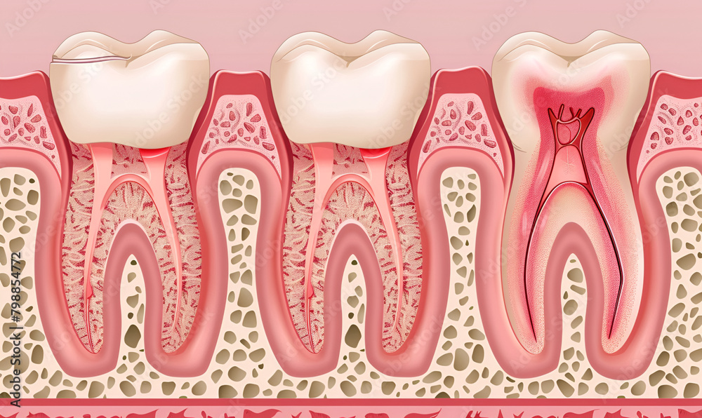 An illustration depicting the progression of periodontitis, with stages ...