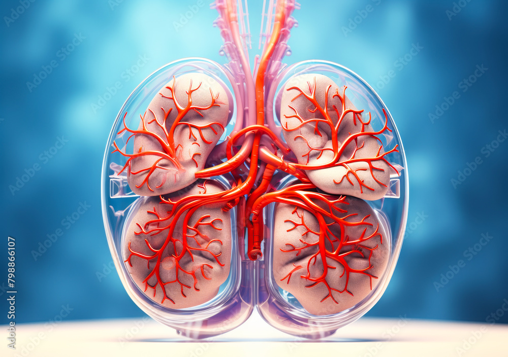 Human Kidneys Cross-Section Anatomy: Medical Illustration Showing Organ ...