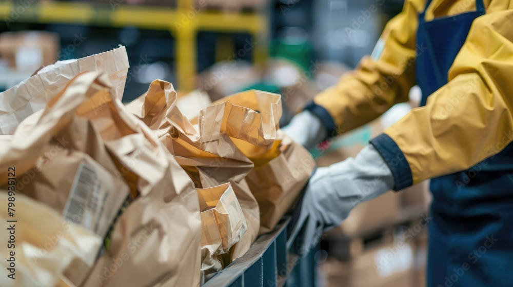 person recycling paper bags at a recycling center, highlighting the ...