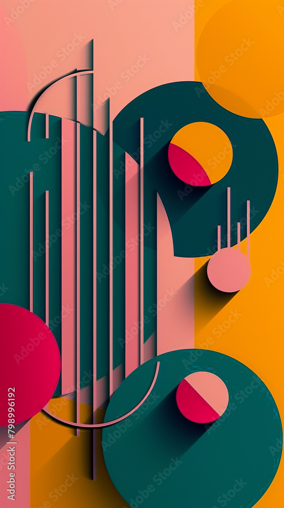 Abstract shapes in olympic colors burst across a pastel canvas, a ...