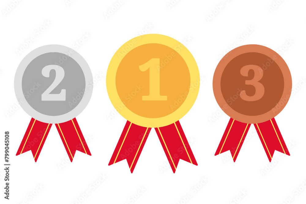 gold silver bronze medal award ribbon illustration flat style vector ...