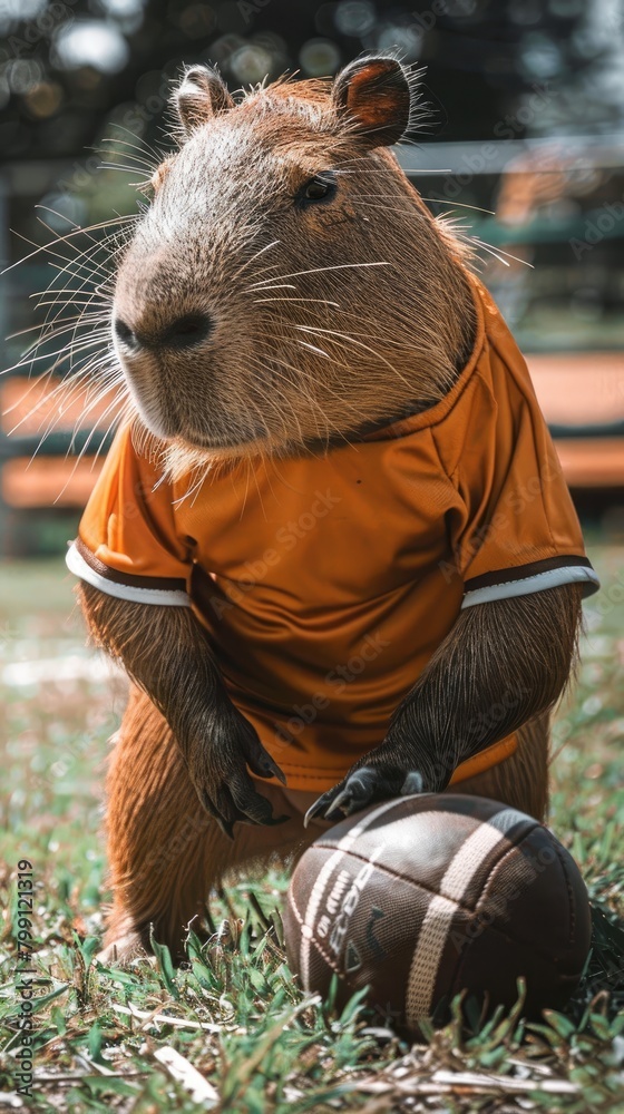 Capybara dressed as a football player ready for a game Stock ...