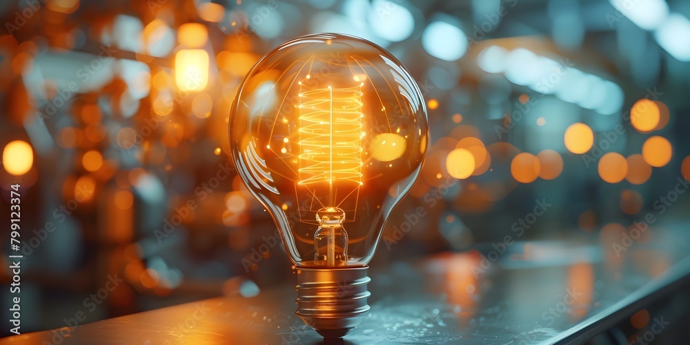 Glowing Light Bulb Illuminating Modern 3D Printing Workspace for ...
