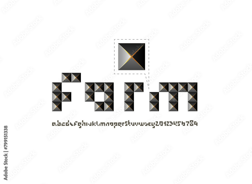 3D square font, geometric alphabet, trendy letters and numbers made in ...