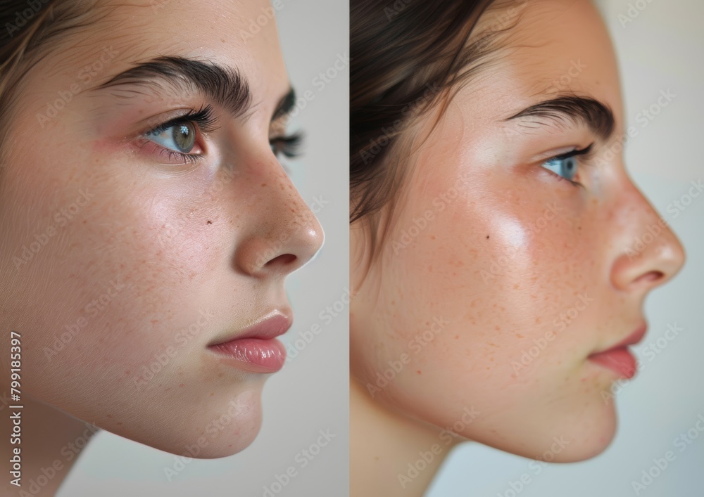 Before and after plastic surgery of nose. Rhinoplasty. Crooked nose ...