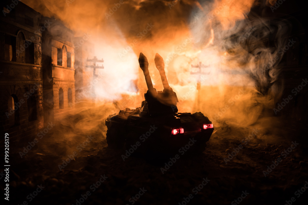 Rocket launch with fire clouds. Battle scene with rocket Missiles with ...