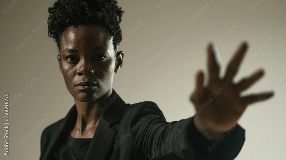 The picture of the interpreter is using the hand signal with the grey ...