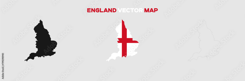 Vector de Stock England Map Vector Pack. Map with Flag. Gray Map ...