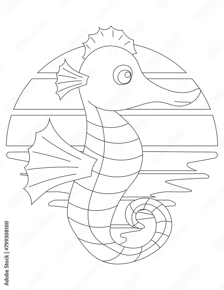 Seahorse Coloring Page. Aquatic Animal Coloring Page for Kids Who Love ...