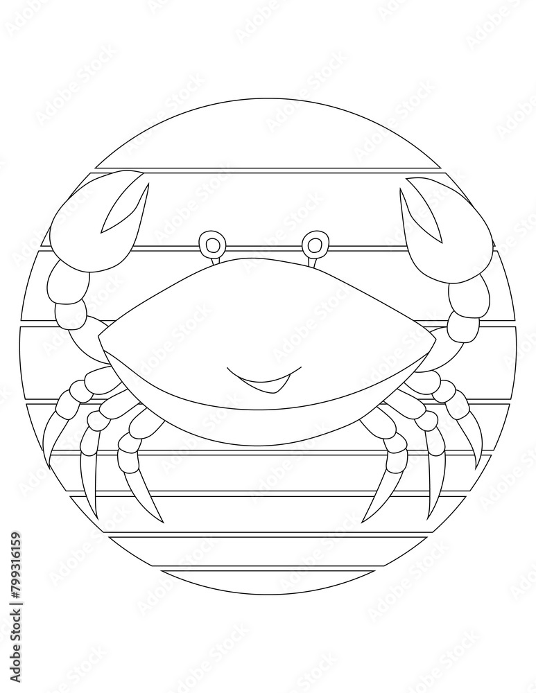 Crab Coloring Page. Aquatic Animal Coloring Page for Kids Who Love ...