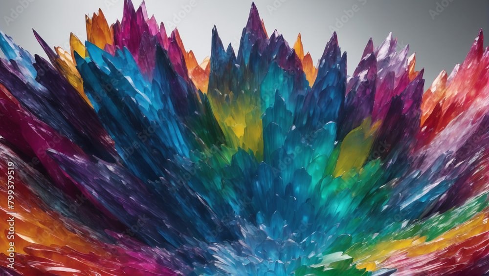 Scenes of prismatic-colored substances pooling on textured surfaces ...