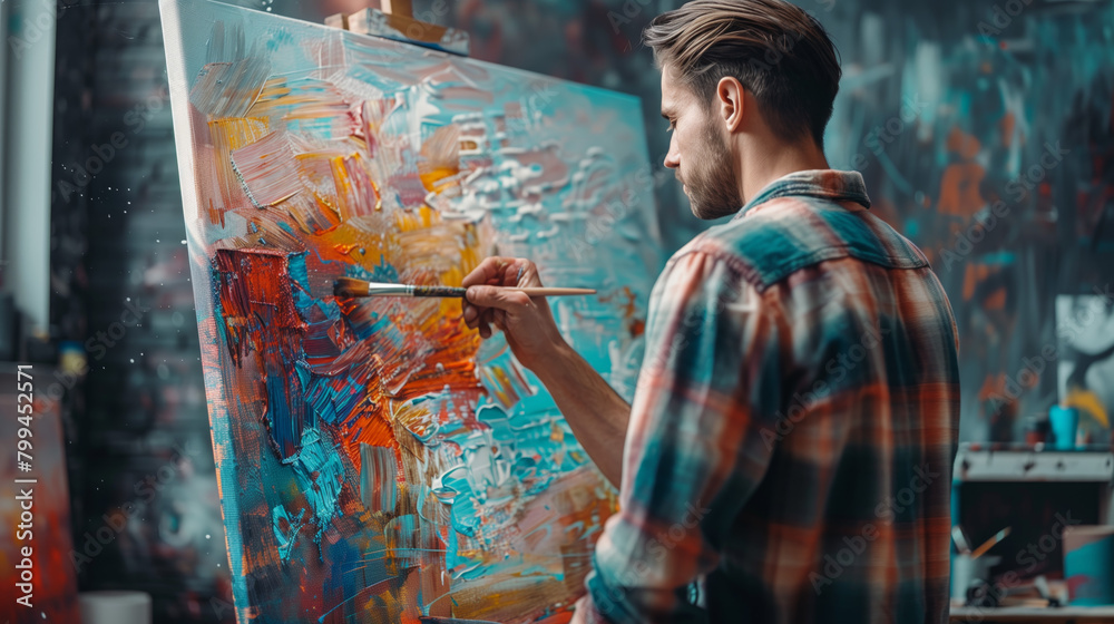 An artist laboring over their canvas, driven by determination to create ...
