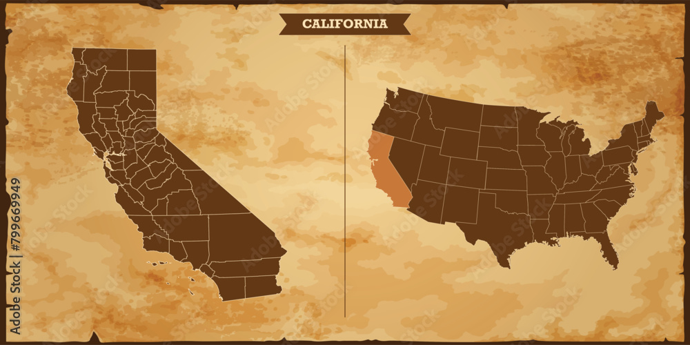 California state map, United States of America map with federal states ...